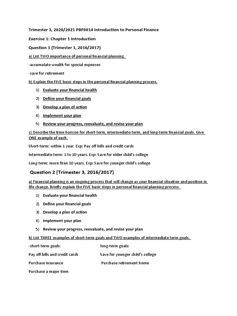 PBF0014 Exercise1Q | PDF | Financial Plan | Personal Finance