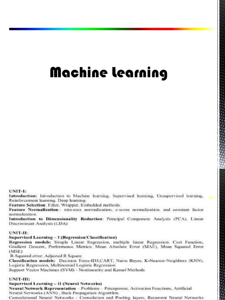 Ml Unit 1 Pdf Machine Learning Principal Component Analysis