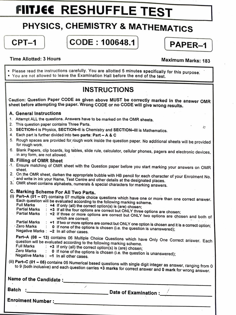 Reshuffling Test Paper 1 With Answer Key | PDF | Waves | Acid