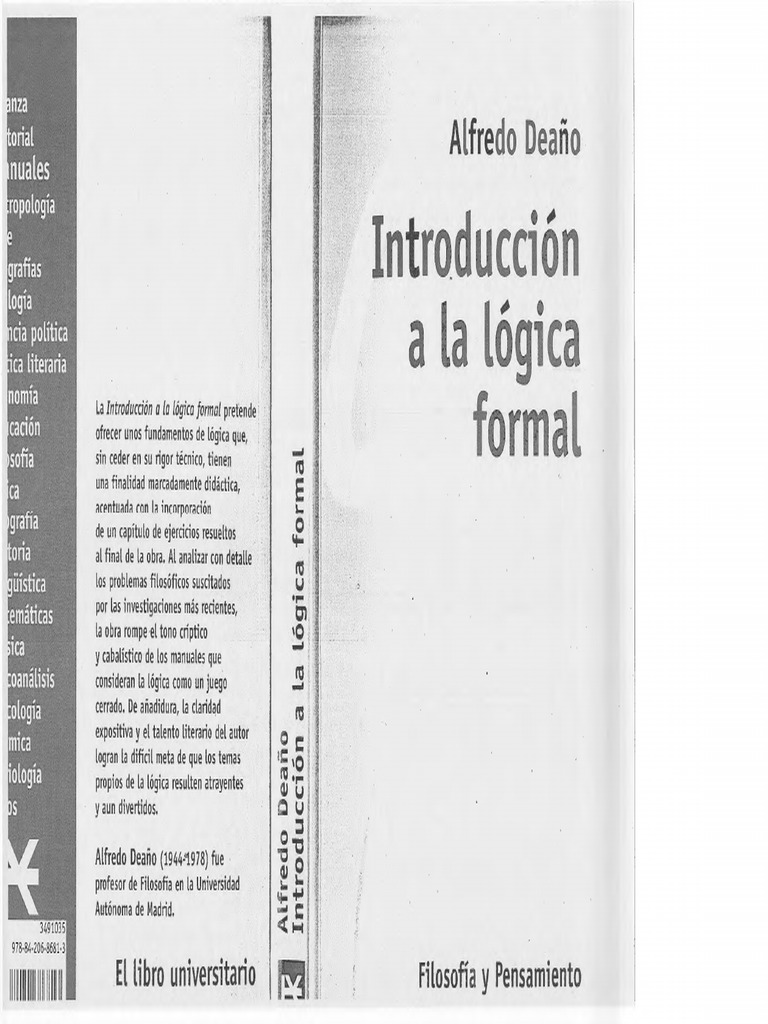 Alfredo Deaño Introducción A La Lógica Formal 2009 | PDF Alfredo Deaño Introducción A La Lógica Formal 2009 | PDF