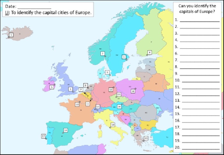 Identifying The Capital Cities of Europe Long Activity 20 | PDF