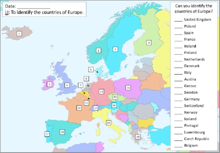 Identifying The Countries of Europe Short Activity 20 | PDF