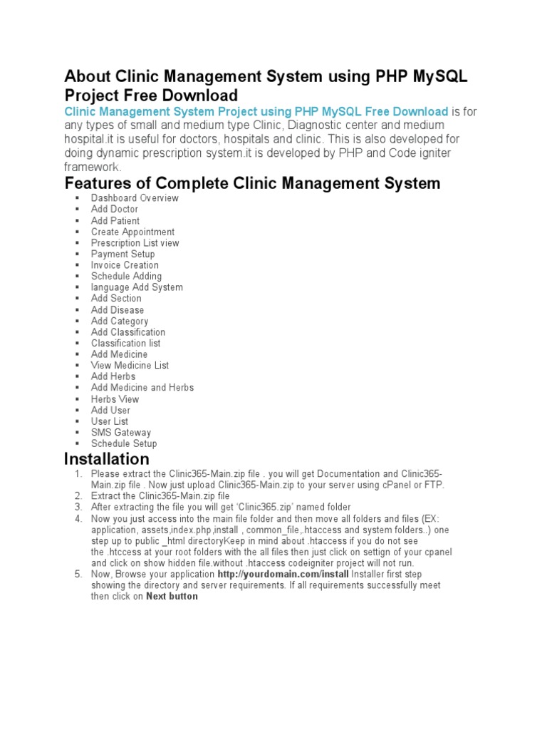 About Clinic Management System Using PHP MySQL Project | PDF