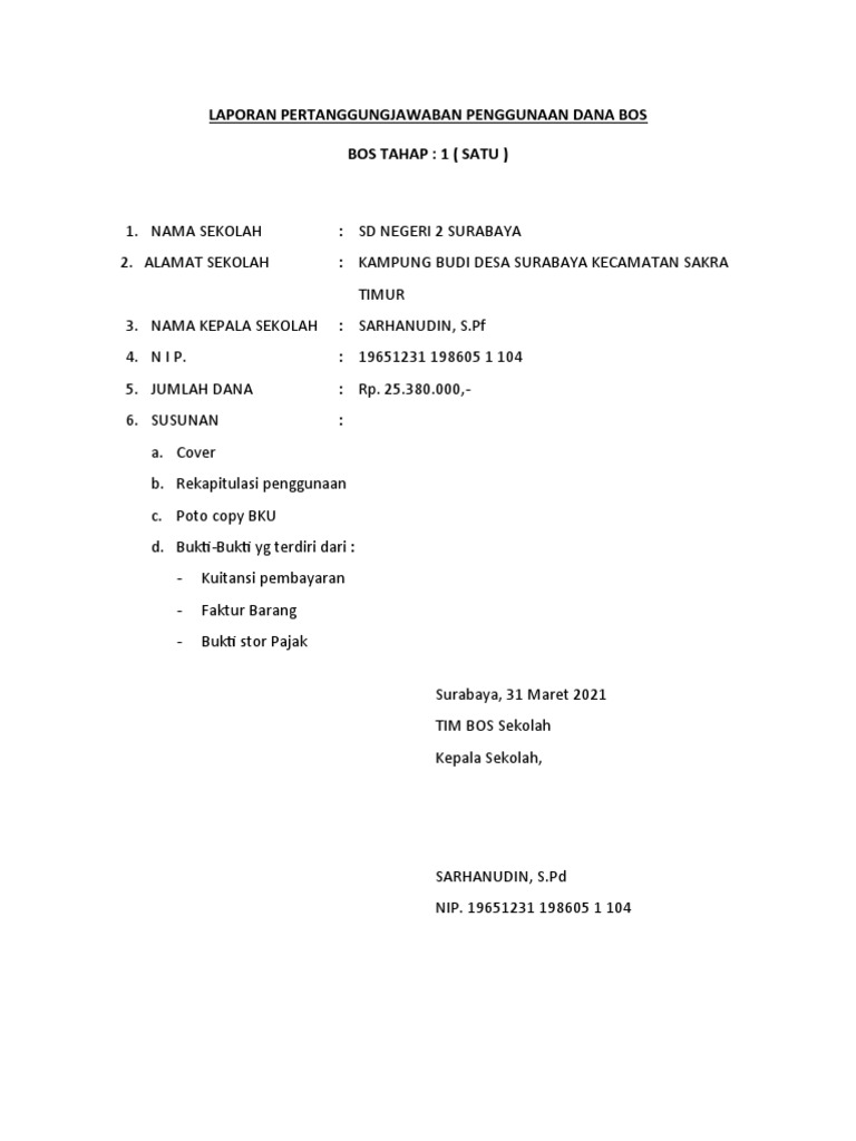 Laporan Bos Tahap I | PDF