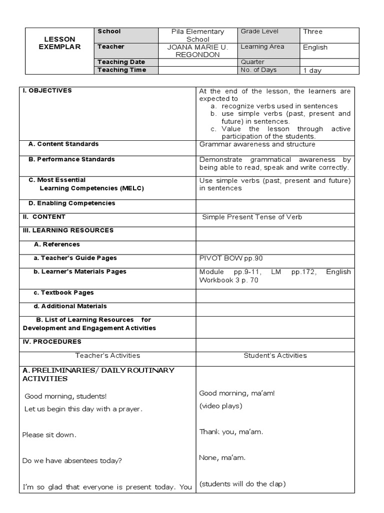 Demo Verb MELC | PDF