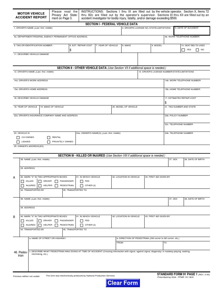 Clear Form: Motor Vehicle Accident Report | PDF | Traffic Collision ...