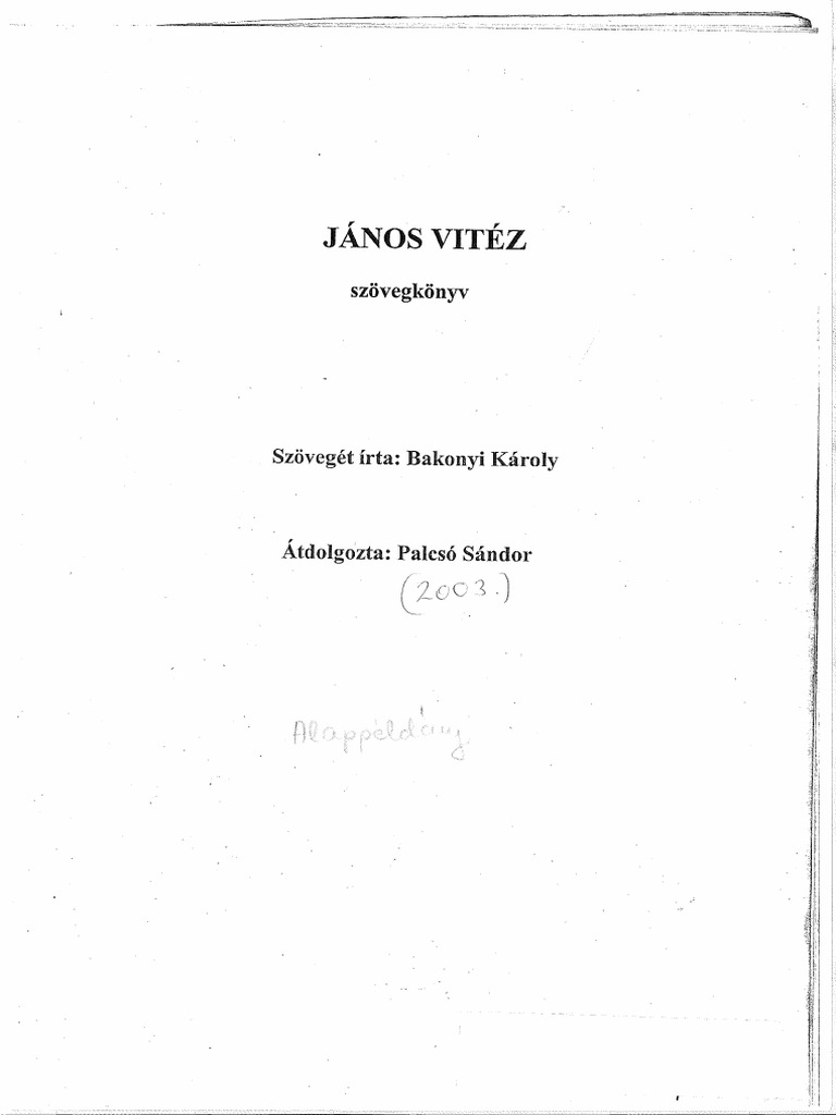 János Vitéz Szövegkönyv (Palcsó) | PDF