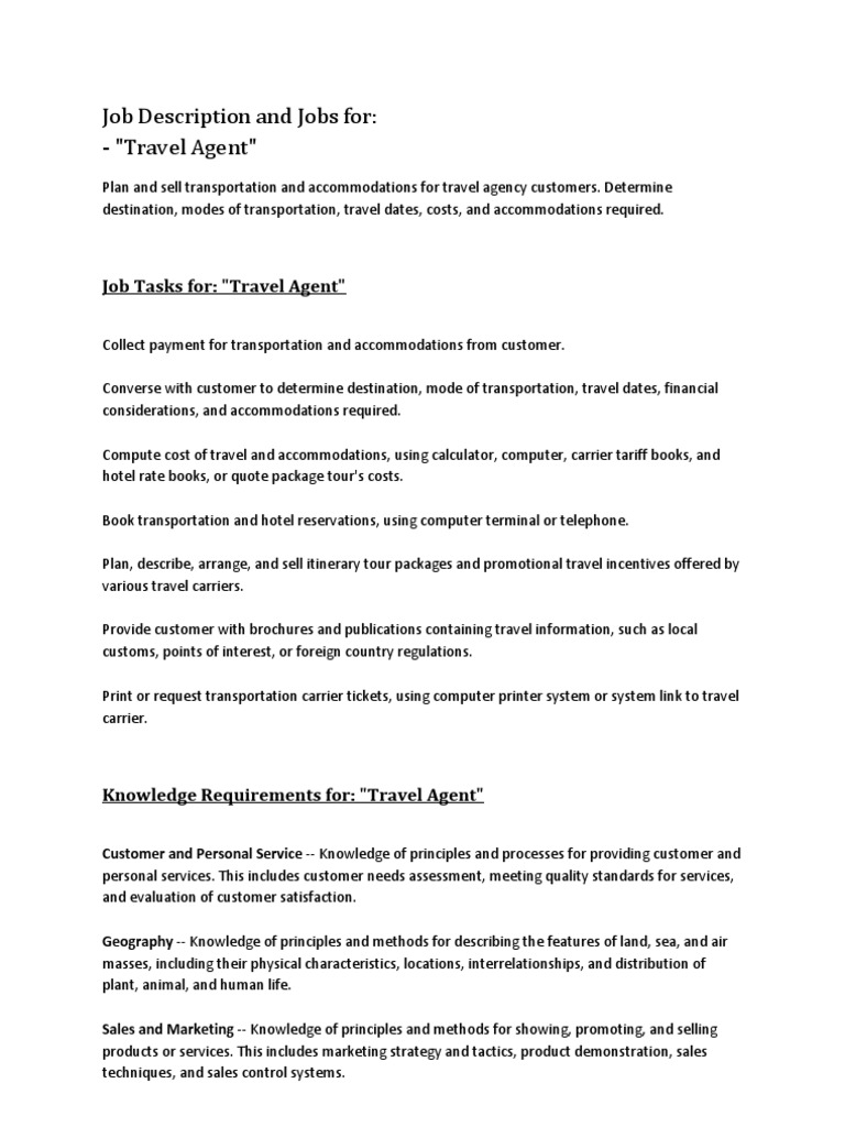 Travel Agent Job Description and Duties | PDF | Travel Agency | Reading ...