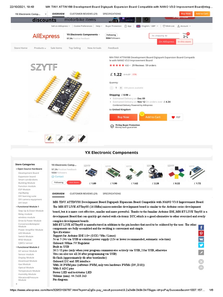 MH-TINY ATTINY88 Development Board Digispark Expansion Board Compatible ...