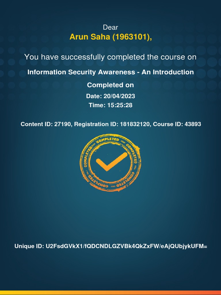 Course Completion: Info Security Awareness | PDF | Computers ...