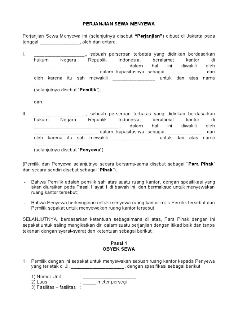 Draft Perjanjian Sewa | PDF