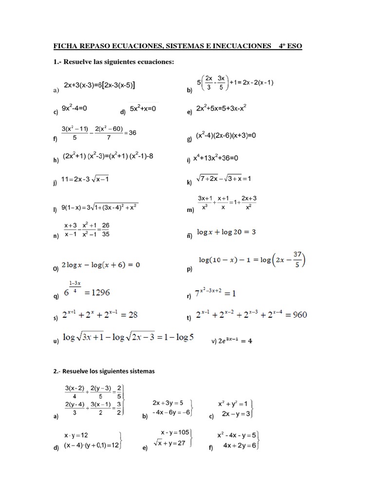 Ficha Repaso Ecuaciones | PDF