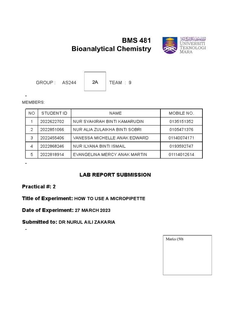 Lab Report BMS481 Exp2 | PDF | Coefficient Of Variation | Accuracy And ...