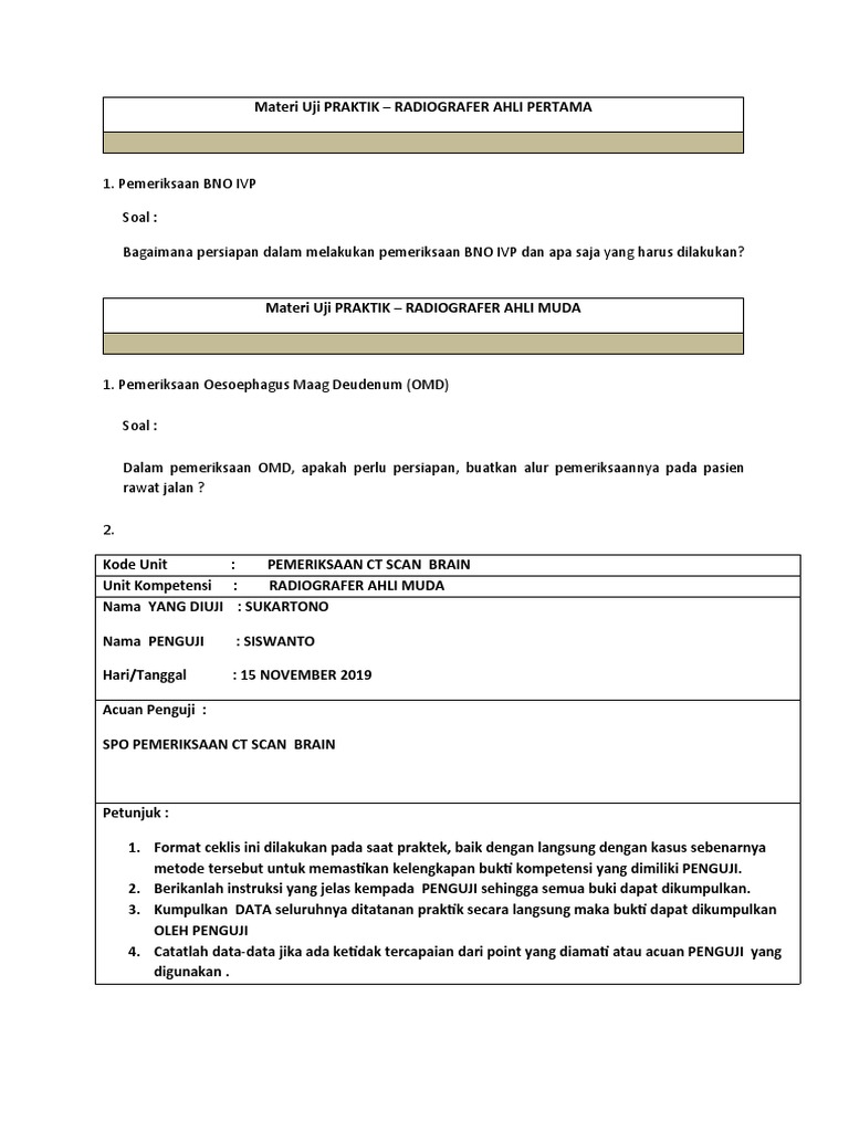Uji Praktik Radiografer Keahlian | PDF