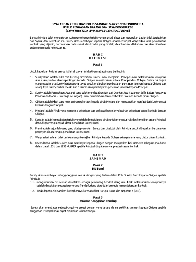 Syarat Dan Ketentuan Standar Surety Bond Indonesia 2021 | PDF