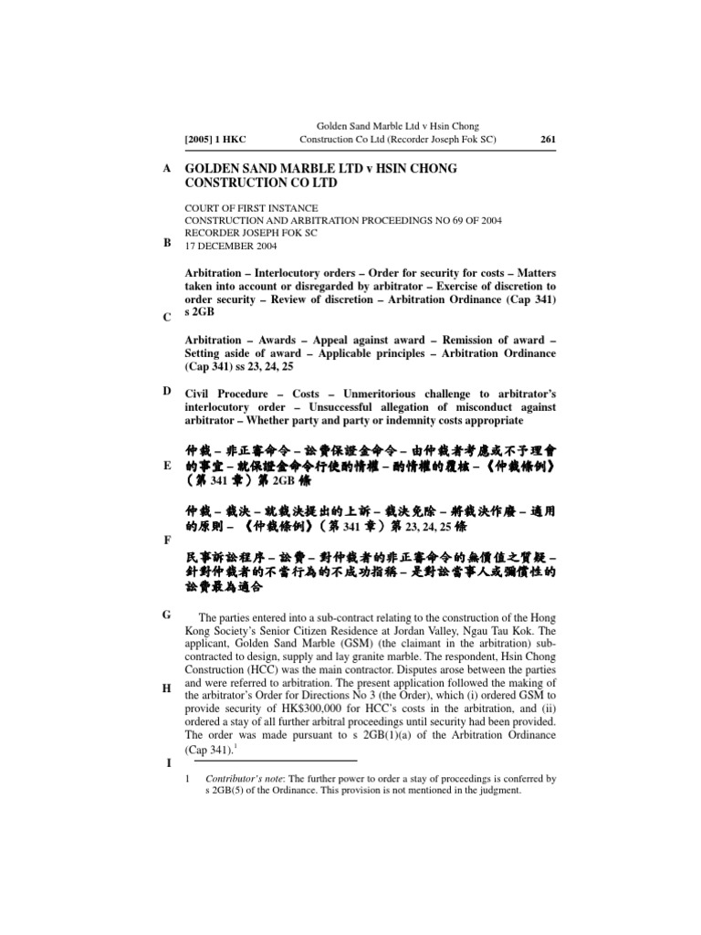 Golden Sand Marble LTD V Hsin Chong Construction | PDF | Arbitration ...
