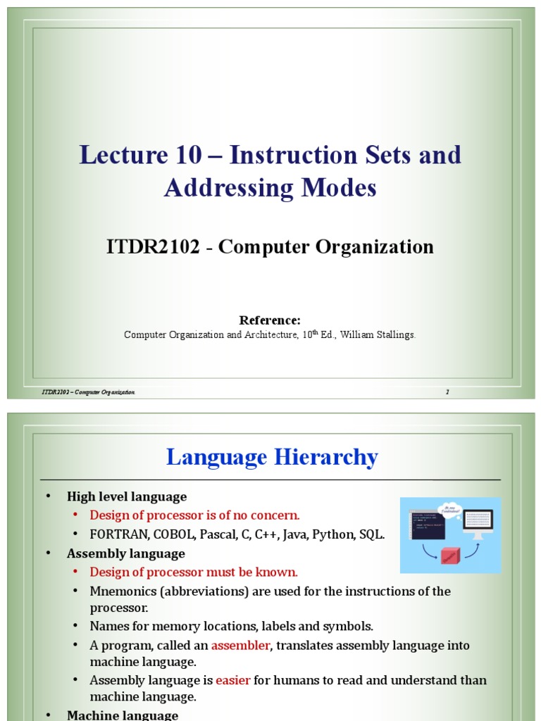 L10 - Instruction Set and Addressing Modes | PDF | Computers