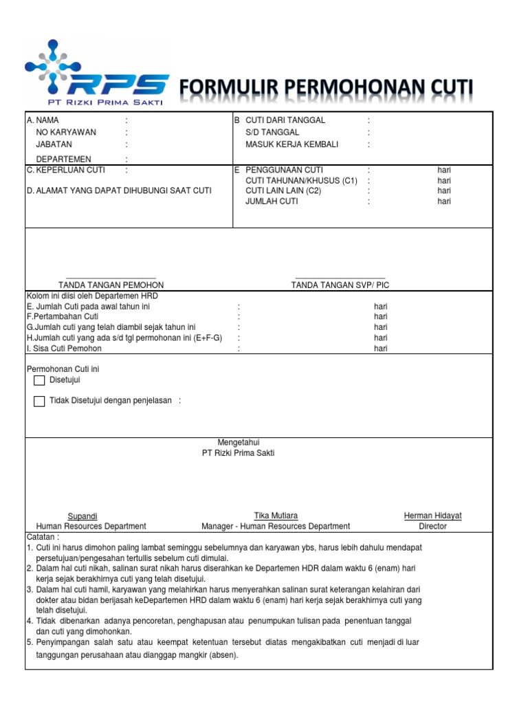 Form Cuti Pt. Rizki Prima Sakti | PDF