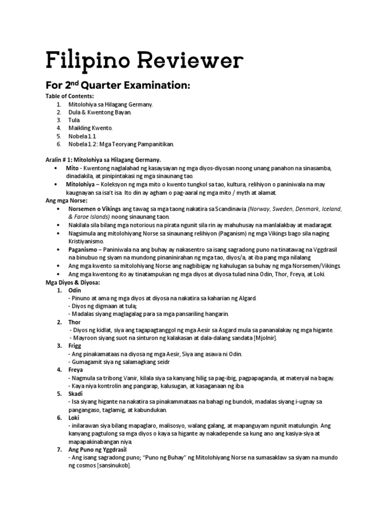 Filipino Reviewer 2nd Quarter | PDF