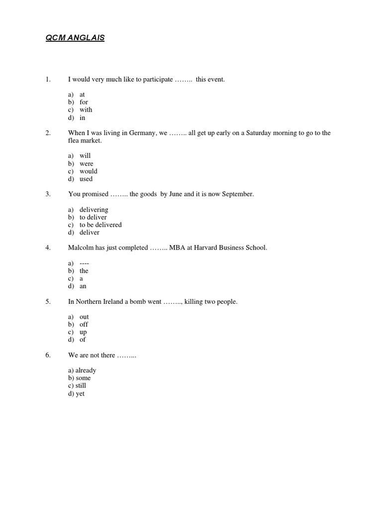 QCM Anglais | PDF