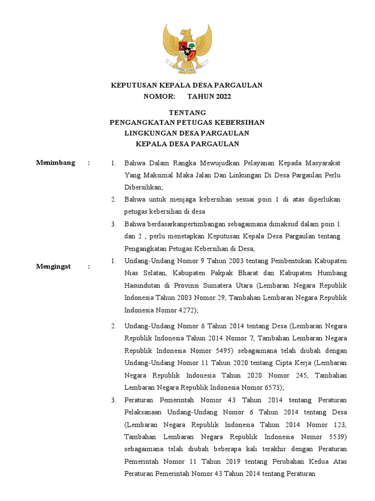 SK Petugas Kebersihan | PDF