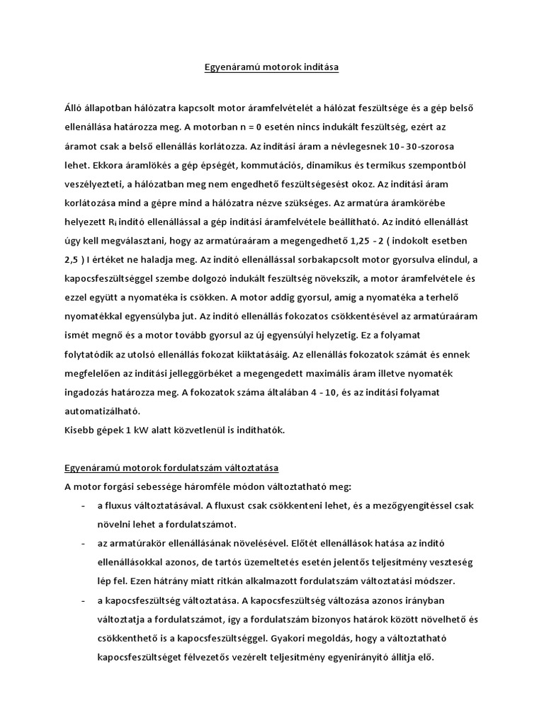 Egyenáramú Motorok Indítása | PDF