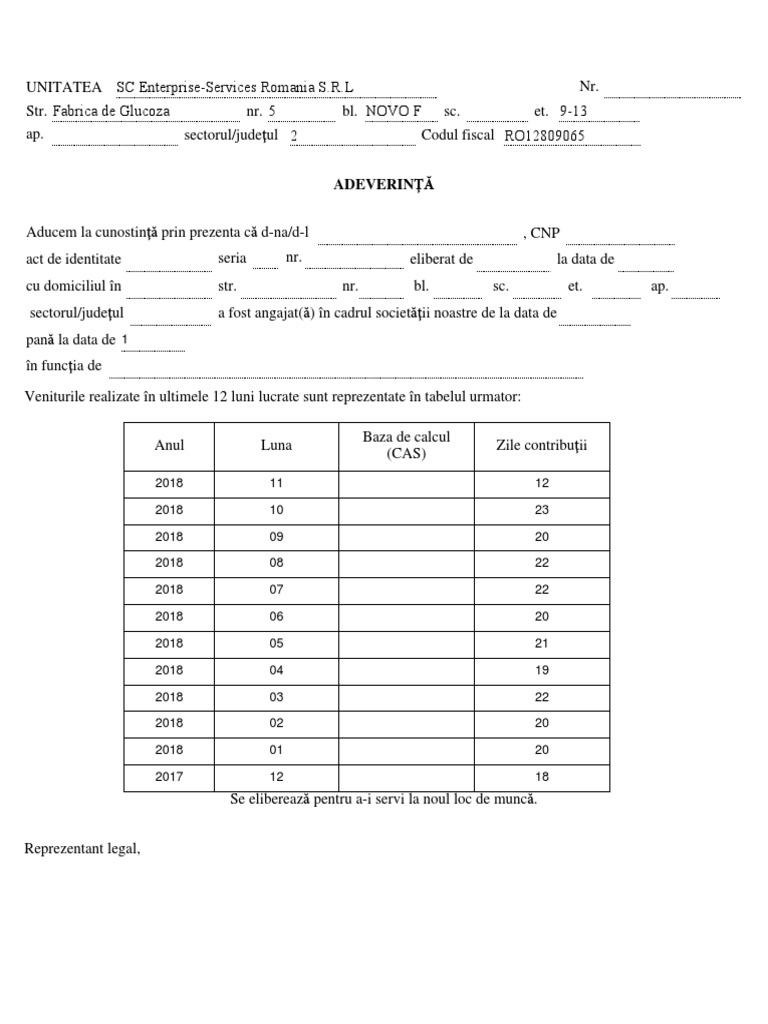 Model Adeverinta Stagiu Cotizare | PDF