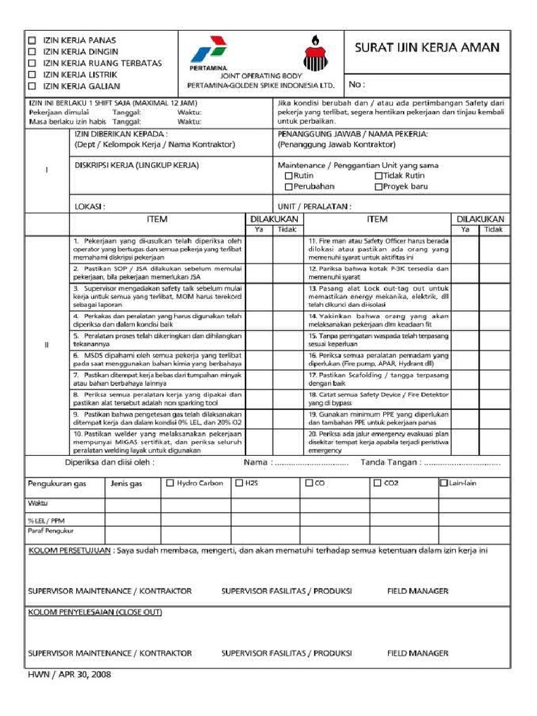 File SIKA (Surat Izin Kerja Aman) | PDF