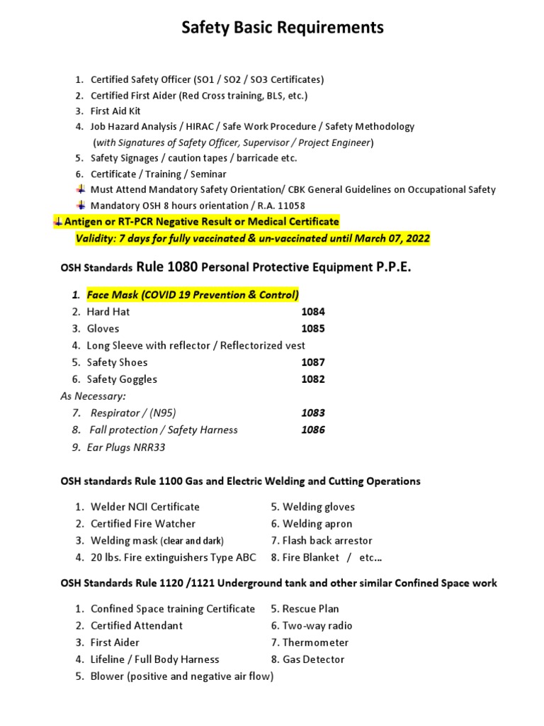 CBK Safety Basic Requirements | PDF