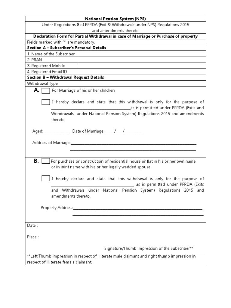 Self Declaration Format For Partial Withdrawal Copy Pdf
