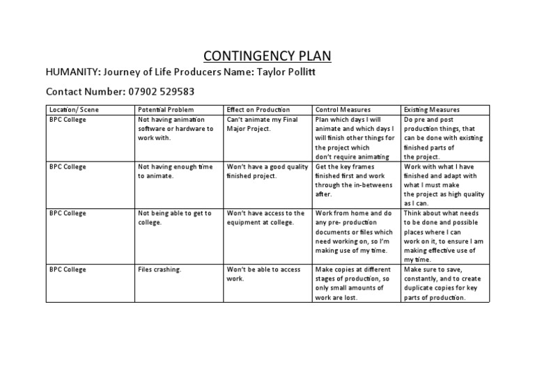 Contingency Plan | PDF