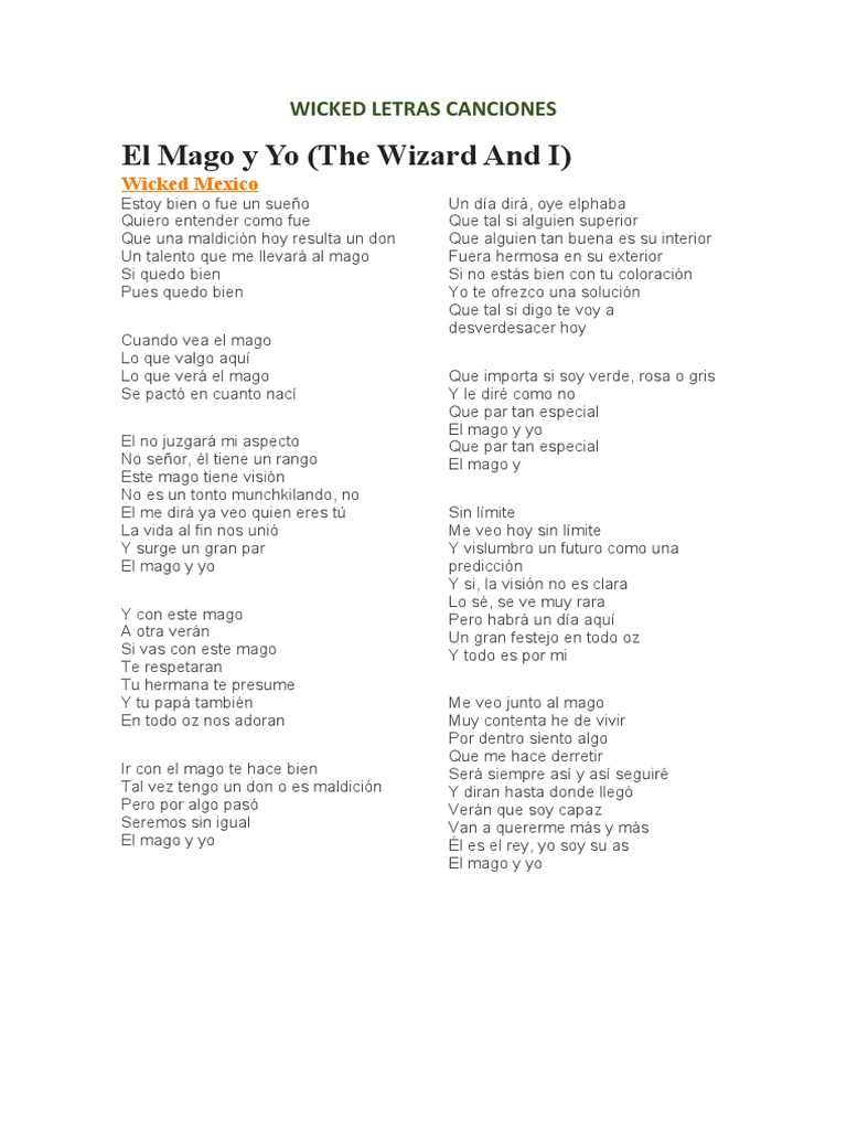 Wicked Letras Canciones | PDF