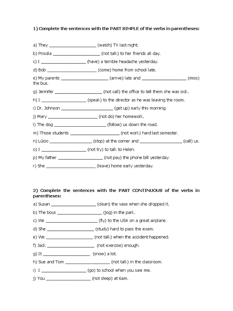 Ficha 2 - Past Simple+ Past Continuous | PDF