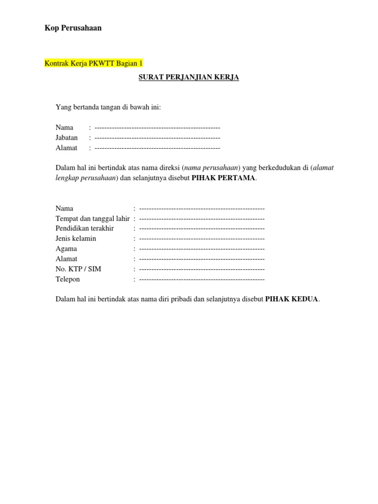 Draft Kontrak PKWTT | PDF | Pengelolaan Keuangan & Uang