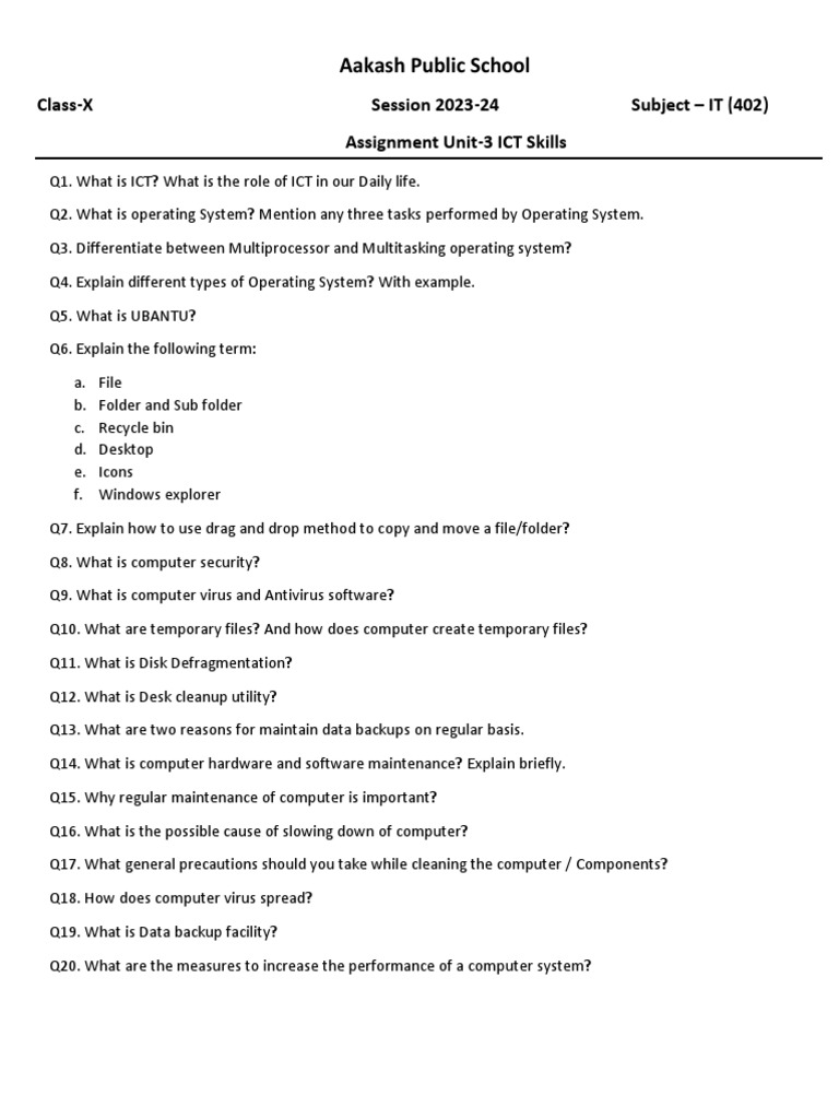 Class 10 IT Assignment: ICT Skills | PDF | Computers