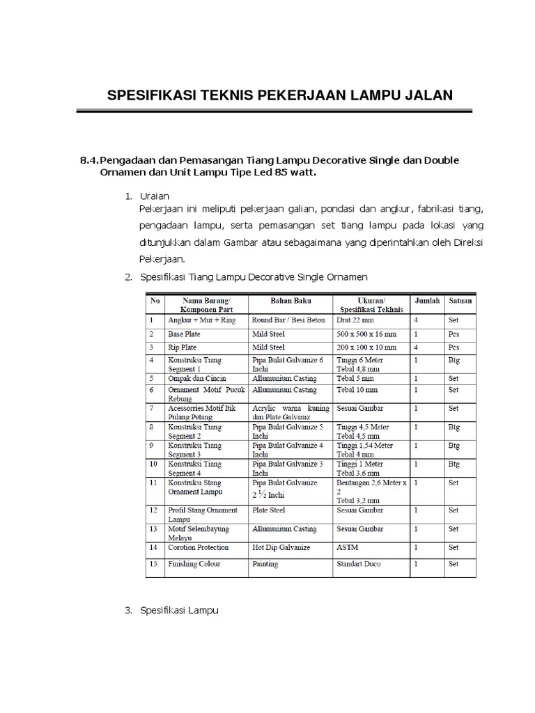 Spek Teknis Lampu Jalan | PDF