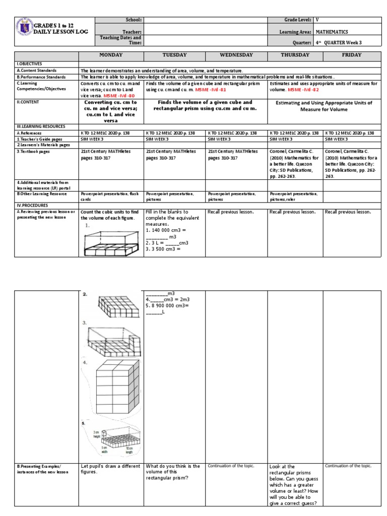DLL - Math 5 - Q4 - W3 | PDF