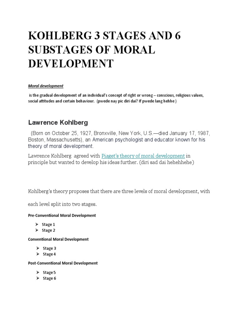 Kohlberg 3 Stages and 6 Substages of Moral Development | PDF ...