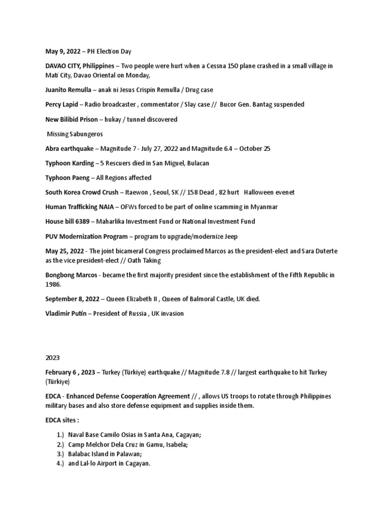 Key Events in the Philippines: 2022-2023 | PDF
