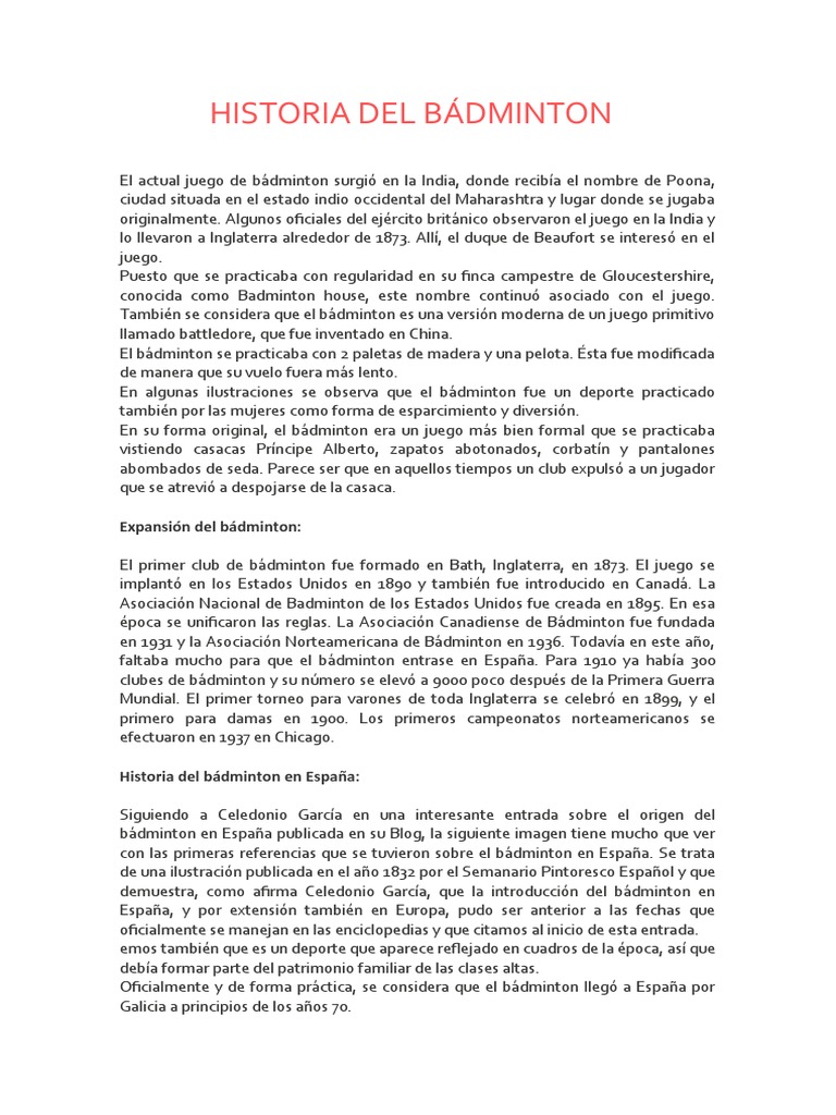 Historia Del Bádminton | PDF | Deportes