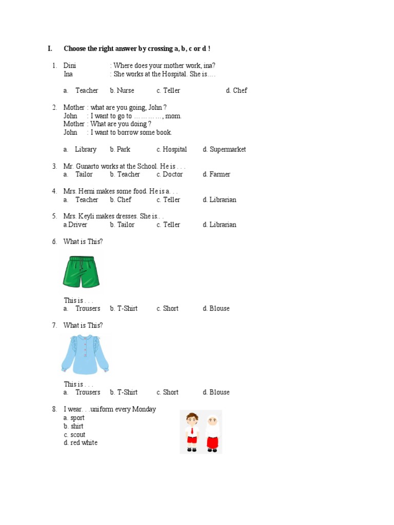 Soal B.ingris Kelas 5 | PDF