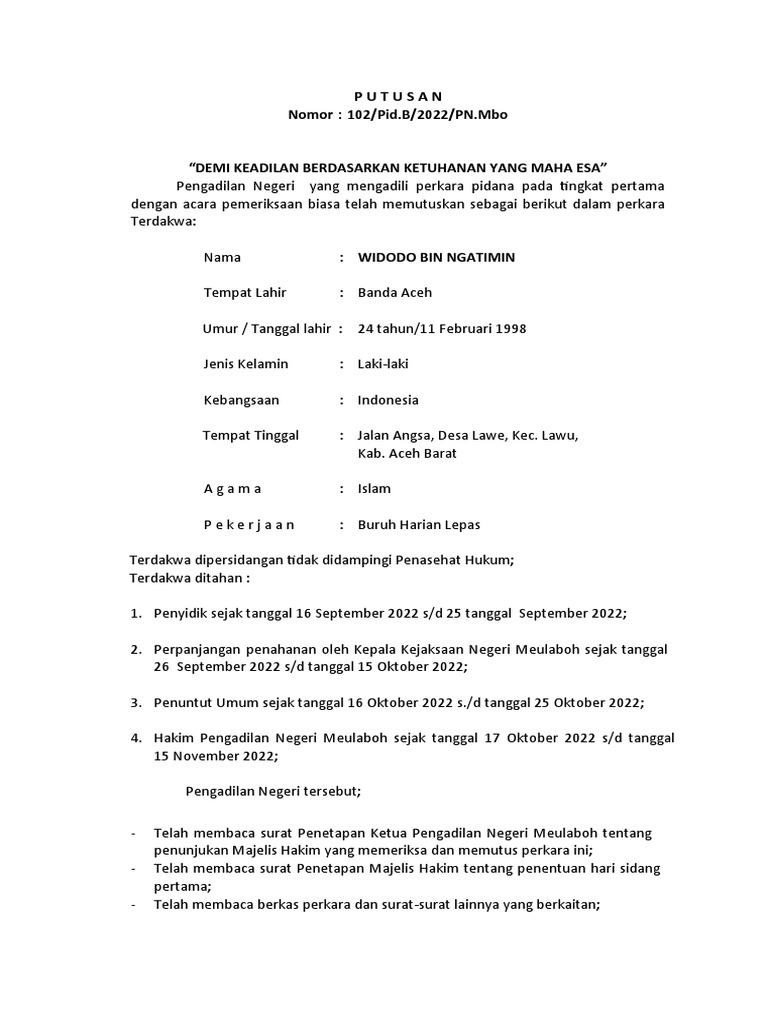 Contoh Putusan Pengadilan | PDF