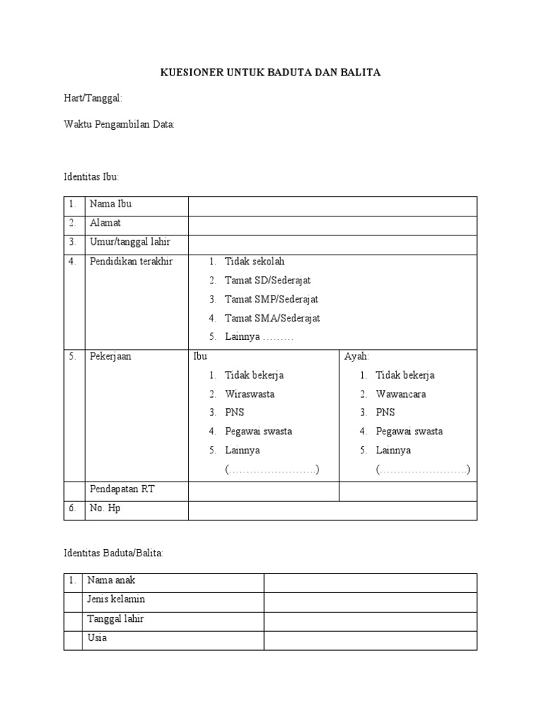 Form Baduta Balita PKL | PDF