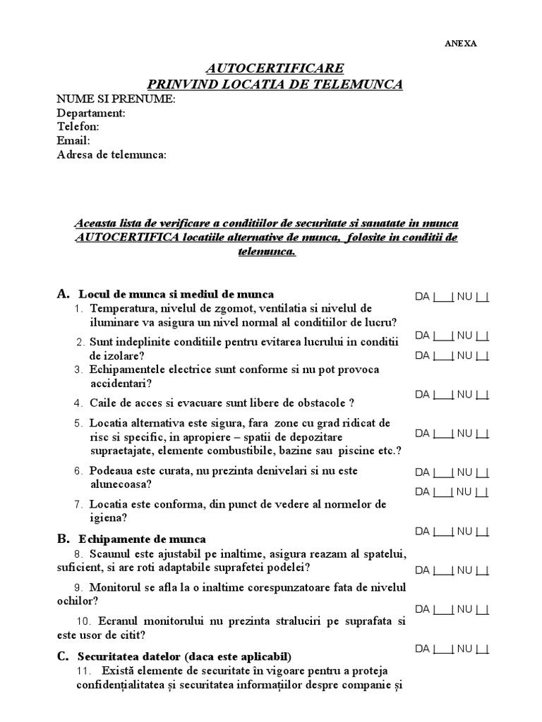 13 Autocertificare SSM - Telemunca | PDF