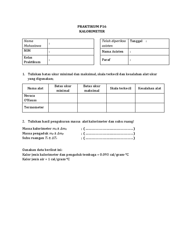 Buku Kerja Prak P16 Kalorimeter (IND) | PDF