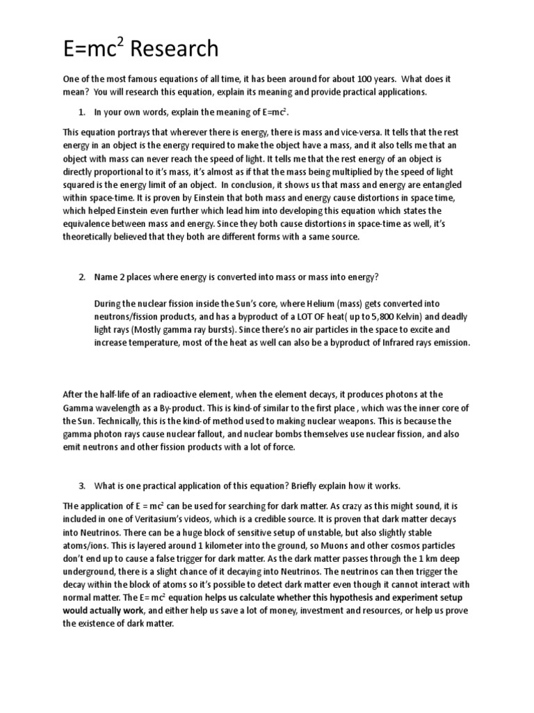E MC 2 Worksheet | PDF | Neutrino | Radioactive Decay