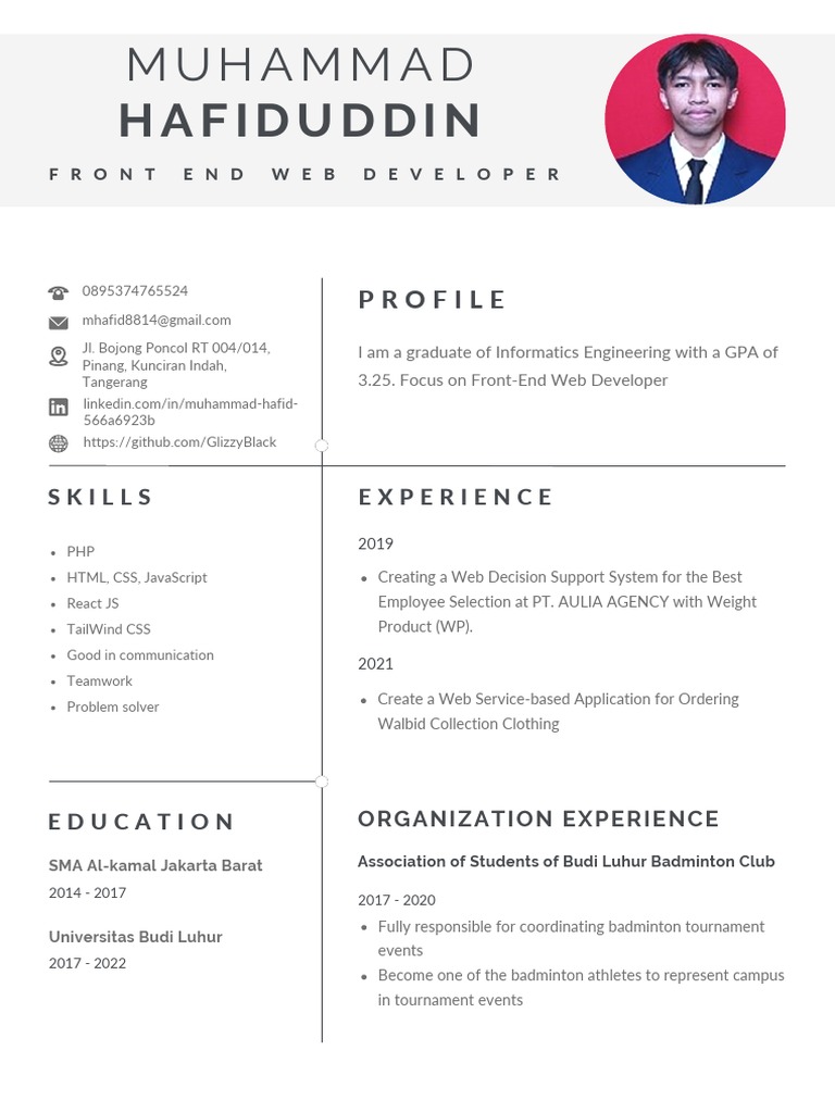 Front-End Developer Profile Muhammad Hafiduddin | PDF