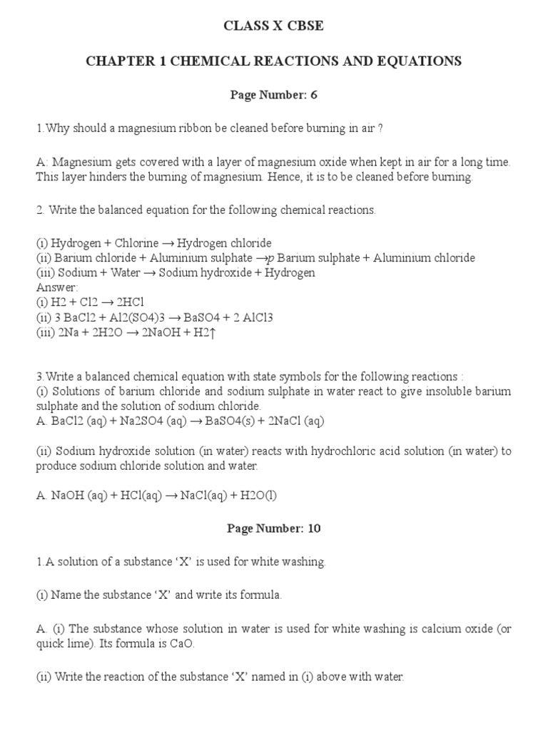 Chemical Reactions and Equations Notes | PDF | Chemical Reactions | Redox