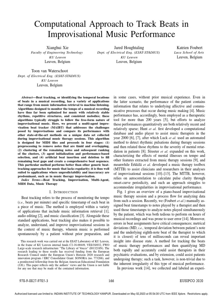 2021 Computational Approach To Track Beats in Improvisational Music ...