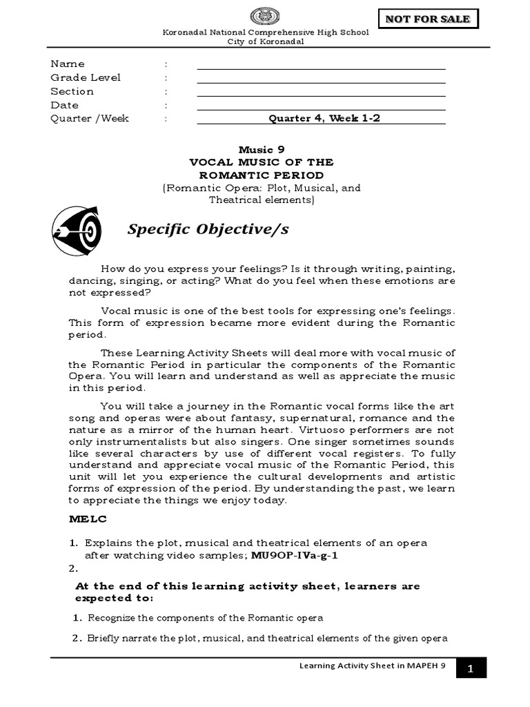 q4 Las Music 9 and Arts 9 Week 1 4 | PDF | Singing | Opera